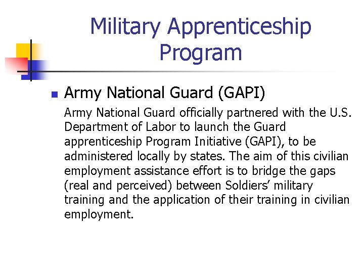 U S DEPARTMENT OF LABORS NATIONAL APPRENTICESHIP SYSTEM