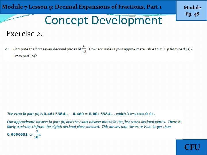 Module 7 Lesson 9 Decimal Expansions of Fractions