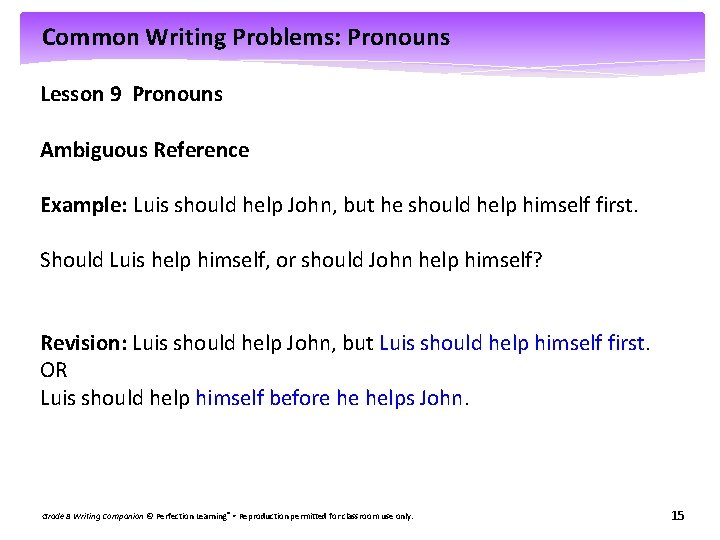Common Writing Problems Pronouns Lesson 9 Pronouns A