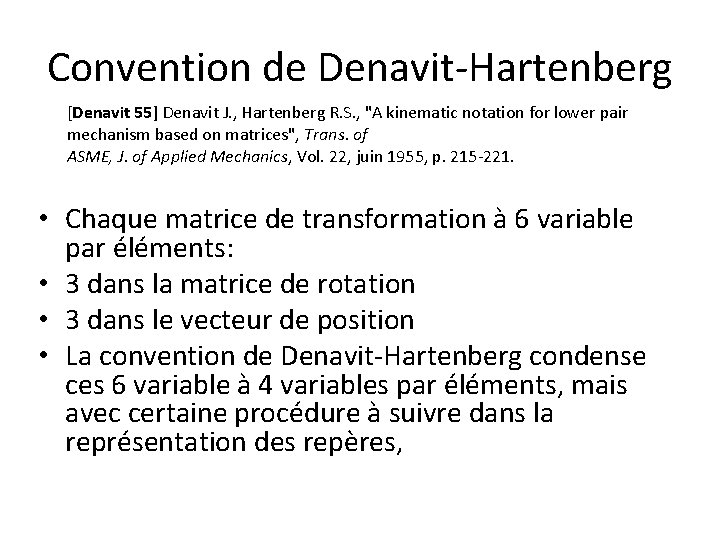 Lecture 3 Cinmatique directe et inverse dun robot