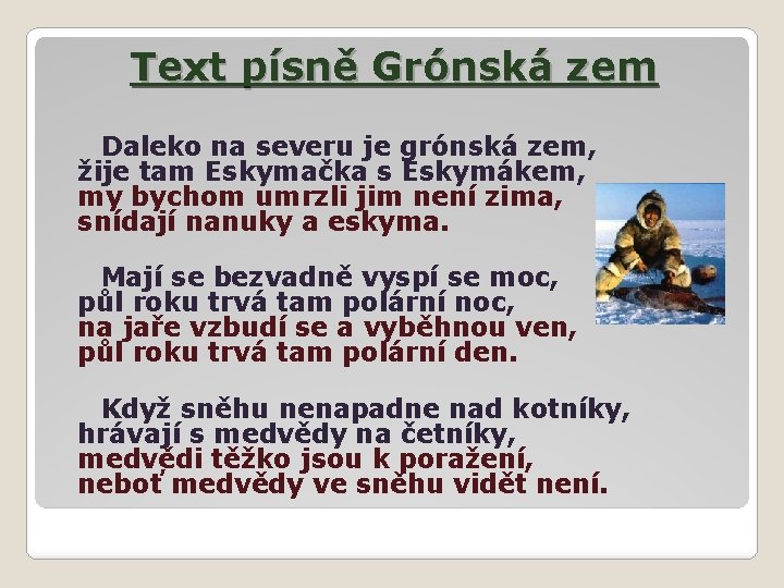 Hudebn vchova Rozbor tematick psn k zimnmu obdob
