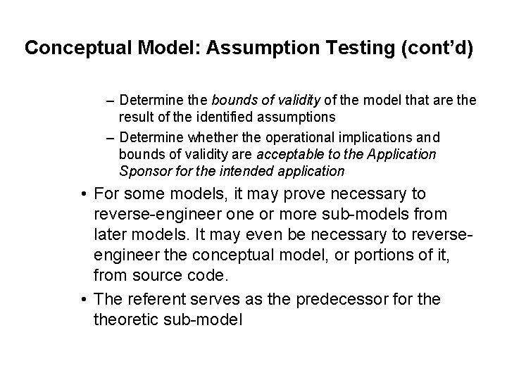 Conceptual Model Assumption Testing Robert Eberth Sanderling Research