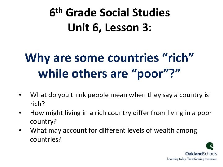 6 th Grade Social Studies Unit 6 Lesson