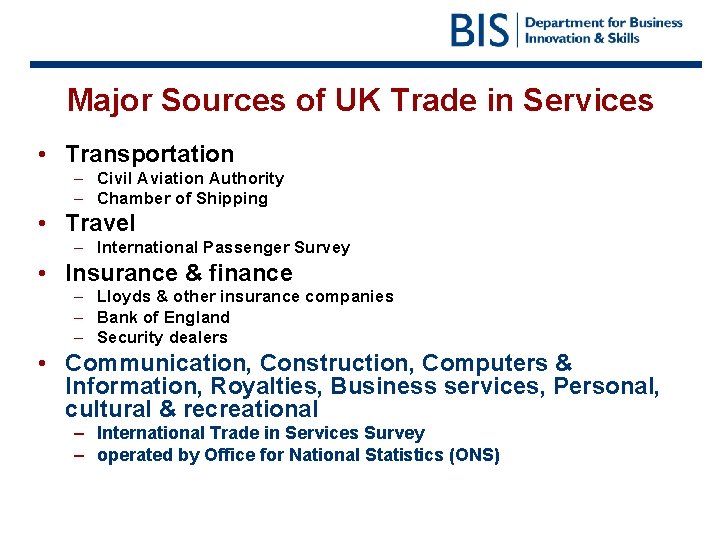 Regional Services Exports and Business Registers UK Department