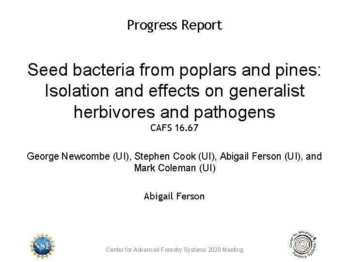 Progress Report Seed bacteria from poplars and pines