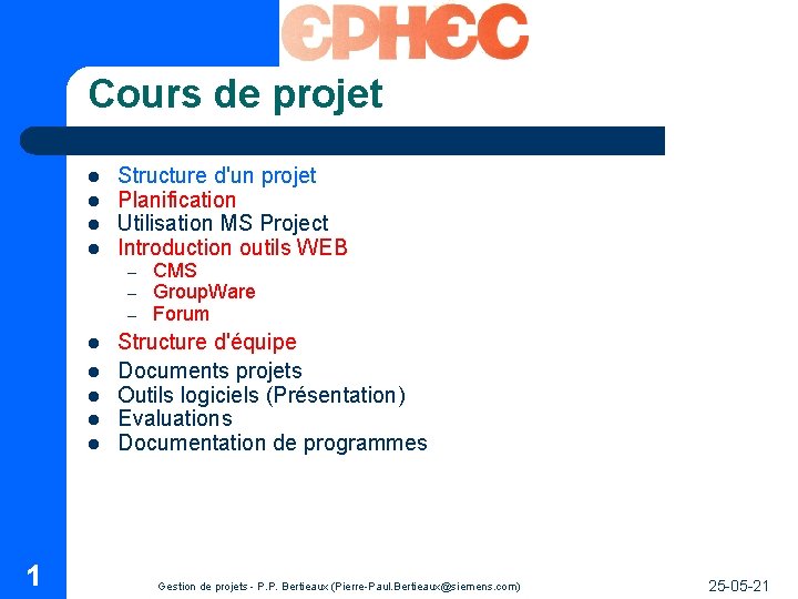 Cours de projet l l Structure dun projet