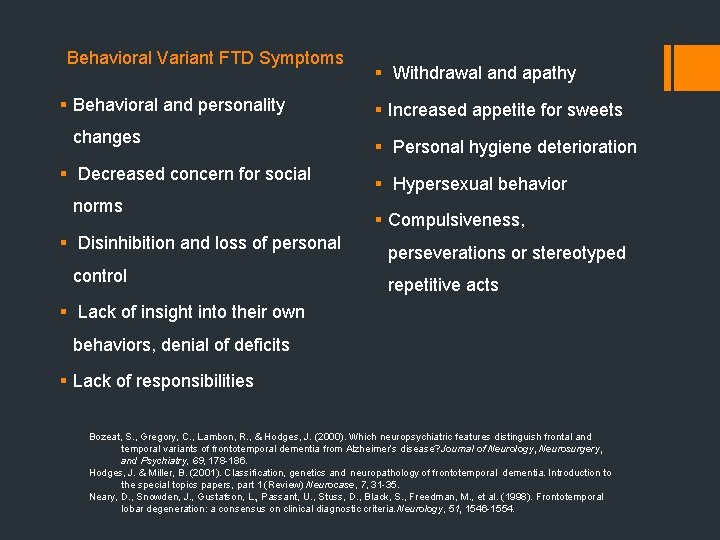 Executive Dysfunction and Language Impairment in Frontotemporal Dementia