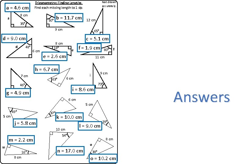 Trigonometry Lengths Worksheet A The worksheet is in