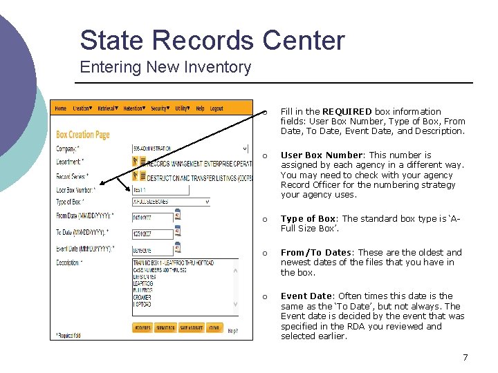 State Records Center Entering New Inventory Versatile web