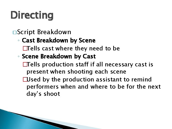 Production Performance Lesson 2 Directing BroadcastVideo Production II