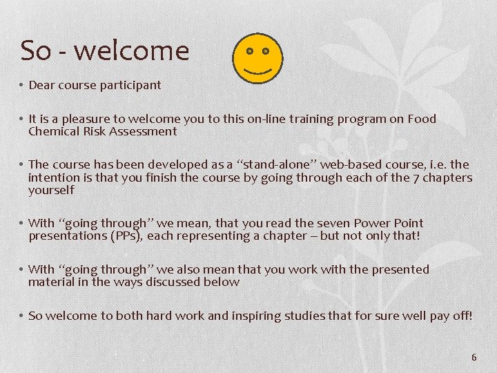 Online course Training program on Food Chemical Risk