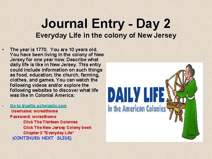 Colonial America Character Journal Introduction Welcome to a