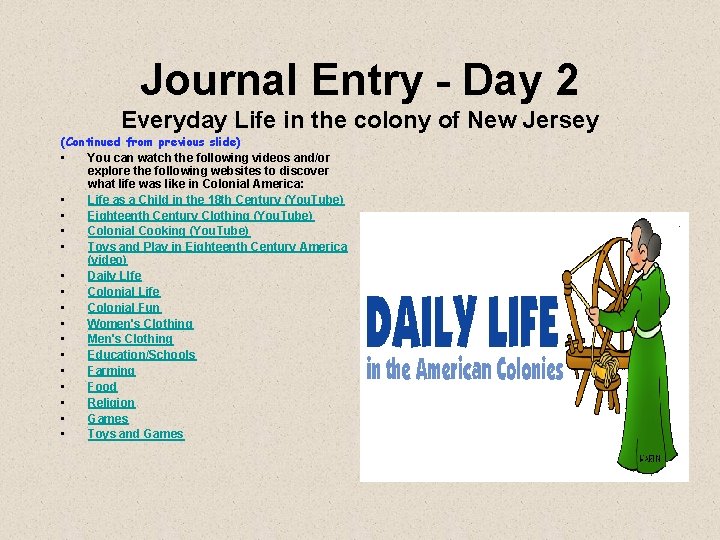 Colonial America Character Journal Introduction Welcome to a
