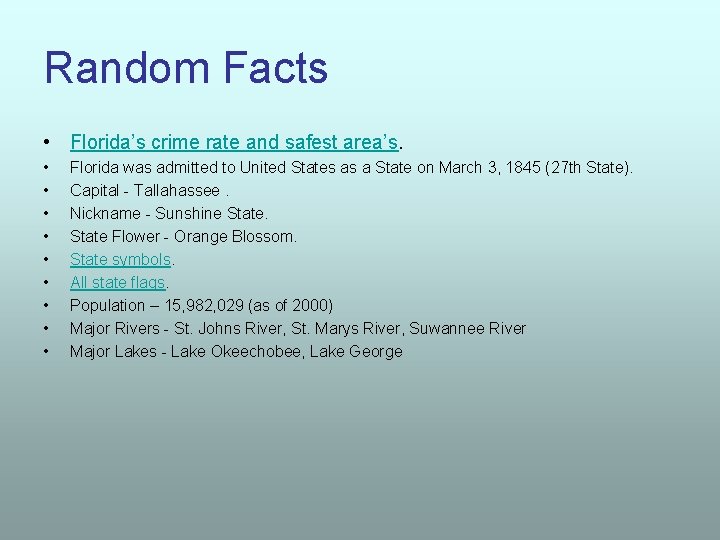 Florida The Table Of Contents History Geography Famous