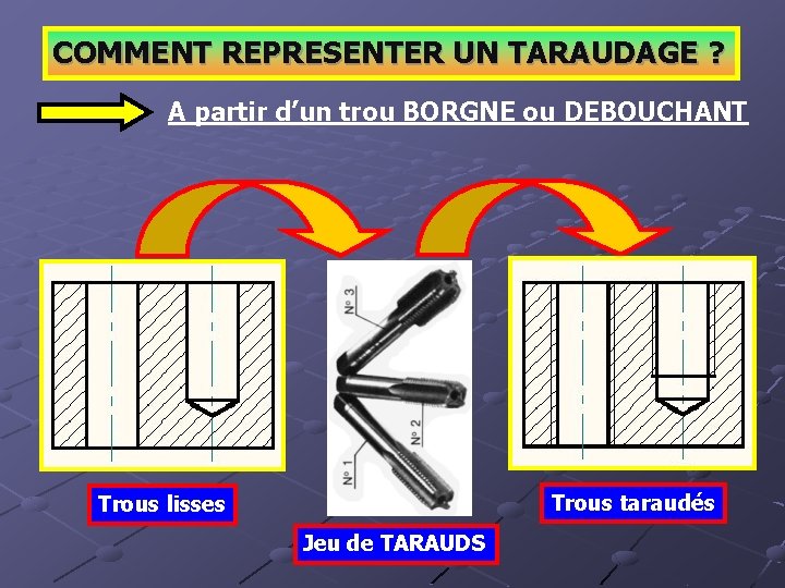 LES TARAUDAGES DANS UN TROU BORGNE COMMENT REALISER