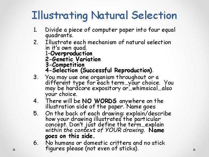 Illustrating Natural Selection 1 2 3 4 5