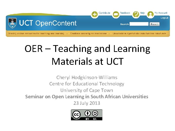 OER Teaching and Learning Materials at UCT Cheryl