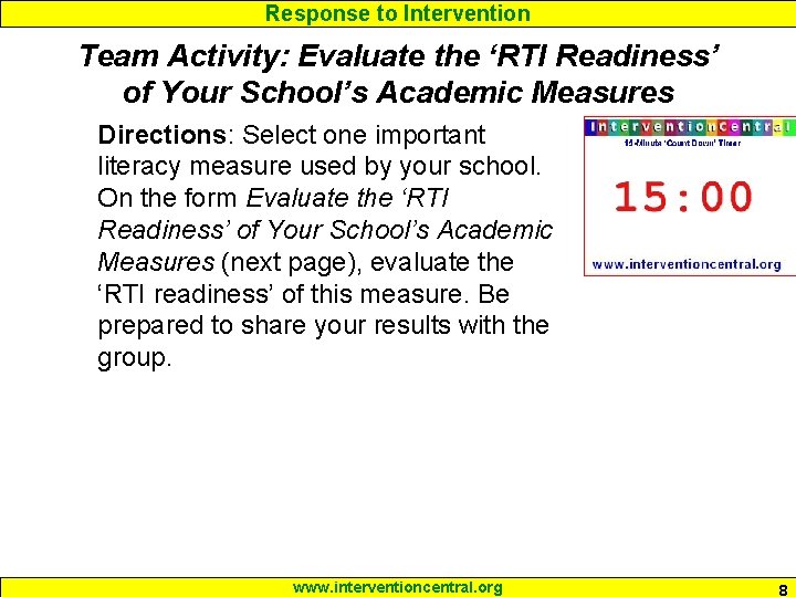 Response to Intervention Evaluating the RTI Readiness of