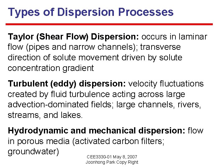 Environmental Engineering Lecture Note Week 10 Transport Processes