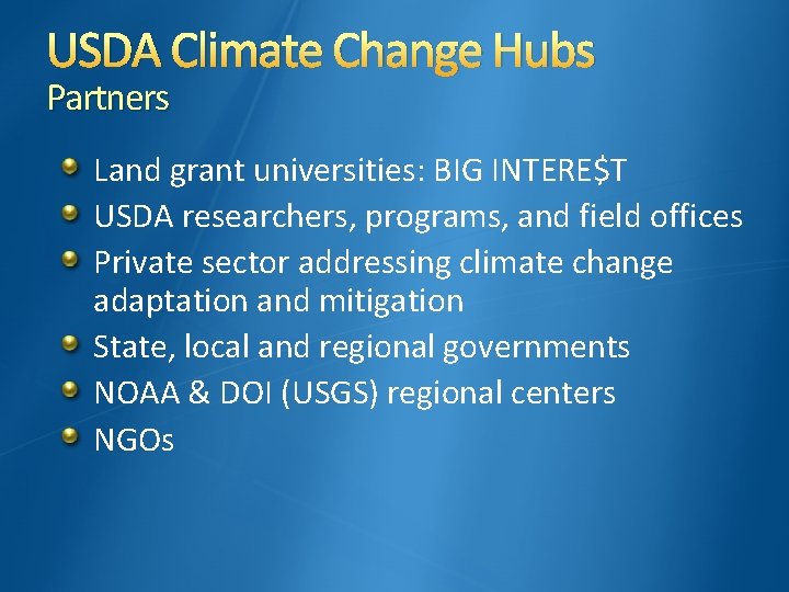 USDA Regional Hubs for Adaptation Mitigation to Climate