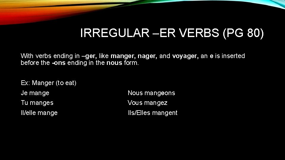ER VERBS PG 76 Present tense conjugations of