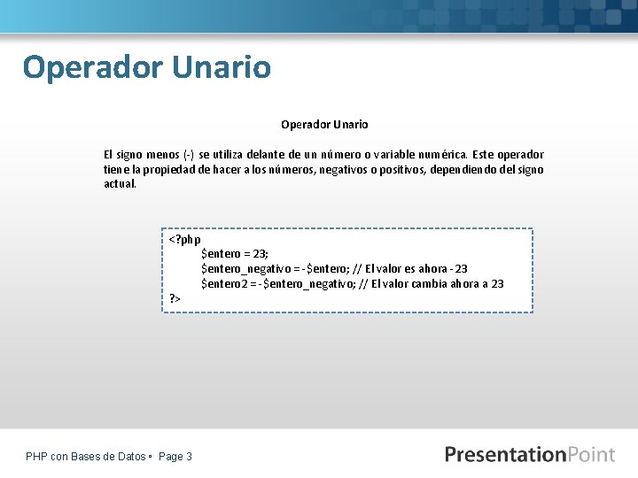 PHP con Bases de Datos Tema 3 Operadores