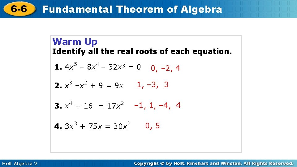 6 6 Fundamental Theorem of Algebra Warm Up