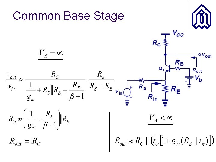Cascode Stage OUTLINE l Review of BJT Amplifiers