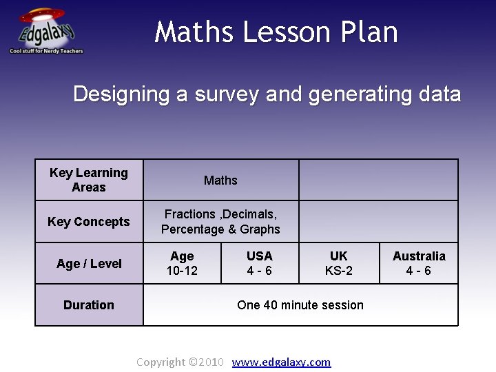 Maths Lesson Plan Designing a survey and generating