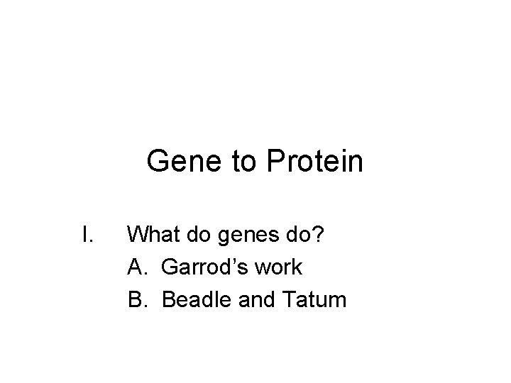 Gene to Protein I What do genes do