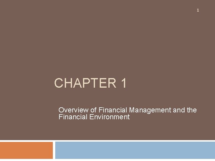 1 CHAPTER 1 Overview of Financial Management and