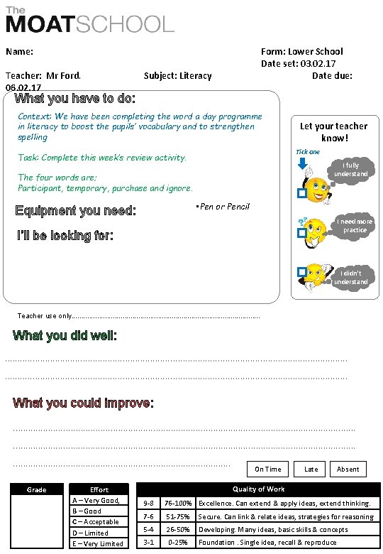 Name Teacher Mr Ford 06 02 17 Form