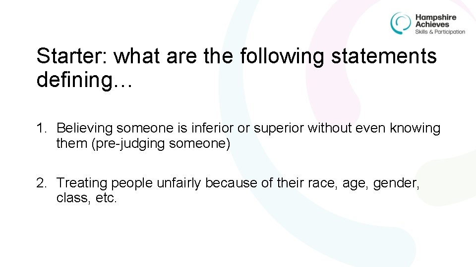 Starter what are the following statements defining 1