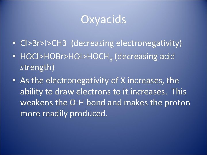 The Effect of Structure on Acid Base Properties