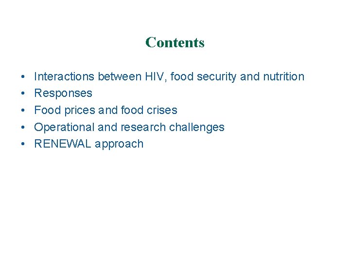 HIV Food Security and Nutrition What we know