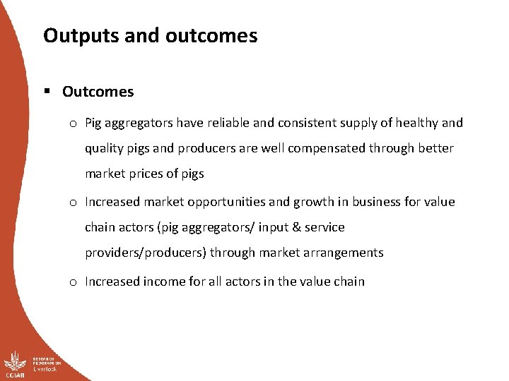 Improving incomes of pig value chain actors through