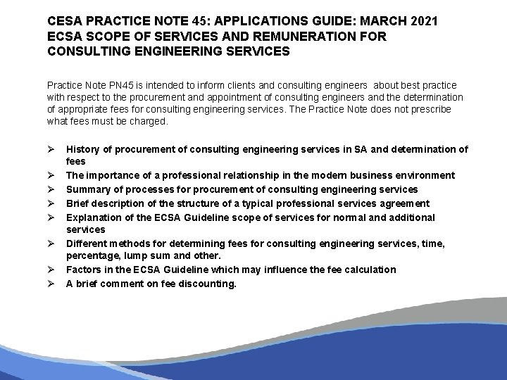 CESA PRACTICE NOTES WEBINAR NEW ECSA GUIDELINE MARCH