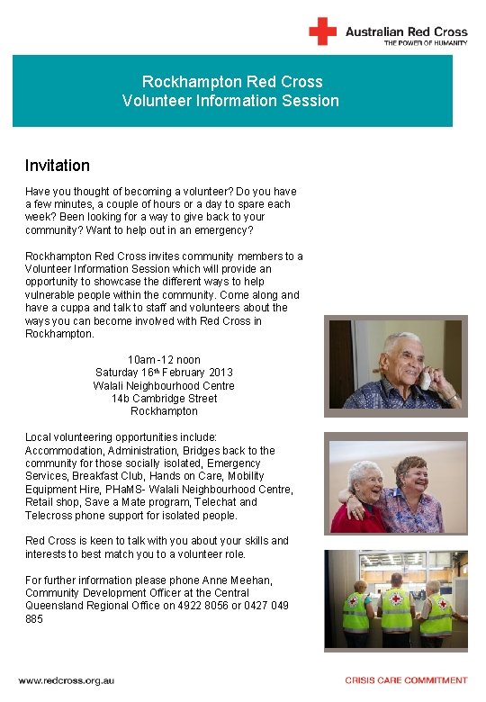 Rockhampton Red Cross Volunteer Information Session Invitation Have
