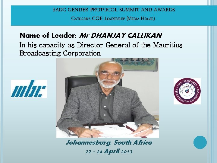 SADC GENDER PROTOCOL SUMMIT AND AWARDS CATEGORY COE