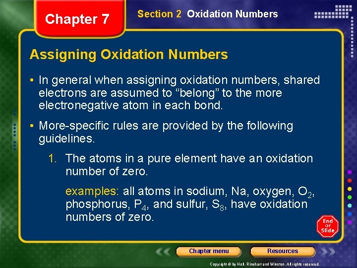 Chapter 7 Section 2 Oxidation Numbers Oxidation numbers