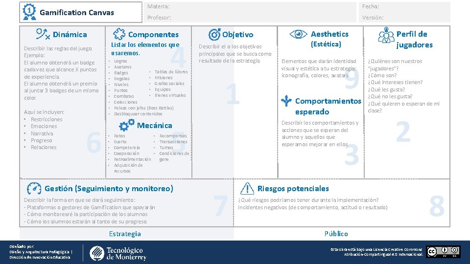 Gamification Canvas Dinmica Describir las reglas del juego