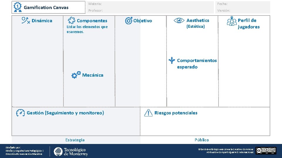 Gamification Canvas Dinmica Describir las reglas del juego