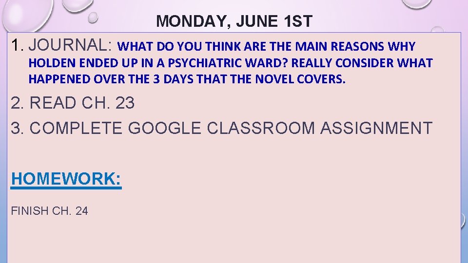 MONDAY JUNE 1 ST 1 JOURNAL WHAT DO