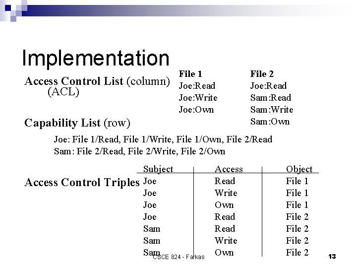 Access Control Reading n n Today RoleBased Access