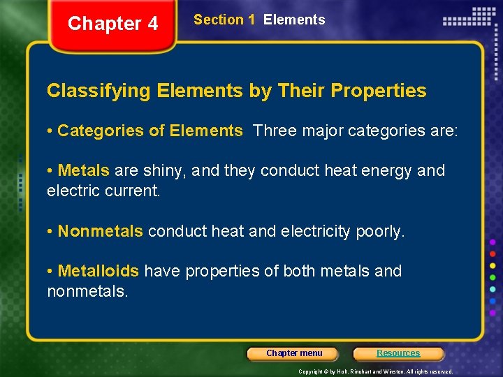 Chapter 4 Section 1 Elements Bellringer Refer to