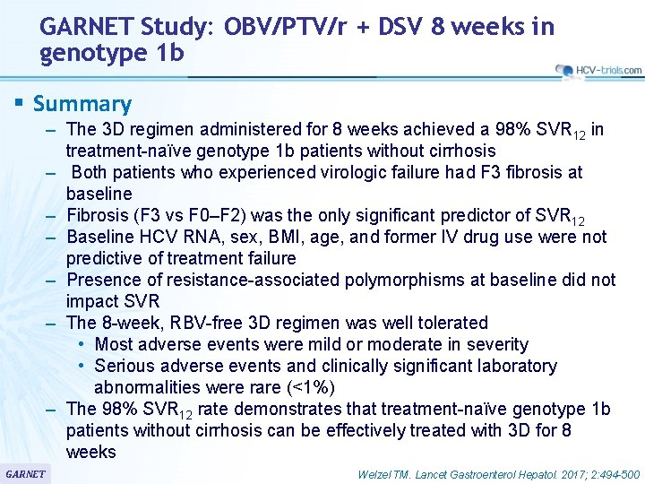 GARNET Study OBVPTVr DSV 8 weeks in genotype