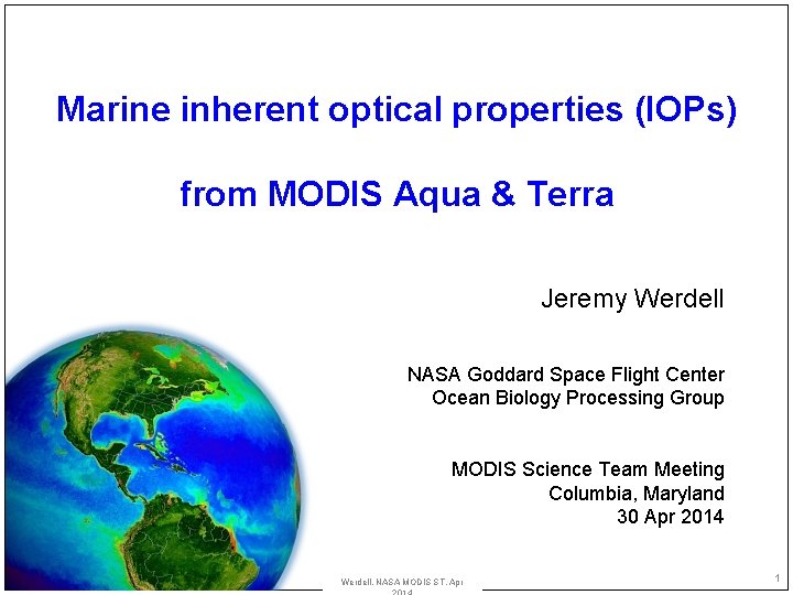Marine inherent optical properties IOPs from MODIS Aqua
