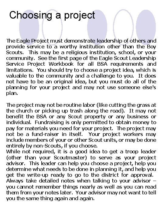 Eagle Scout Leadership Service Project Planning Guide Background