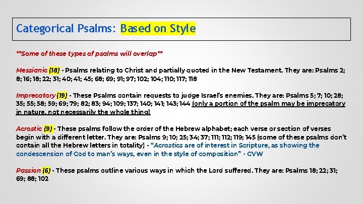The Psalms The Psalms The What Where When