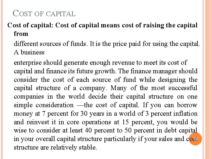 Unit IV Capital Structure Cardinal Principles of Capital